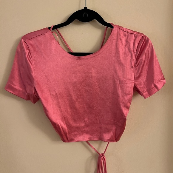 Zara | Tops | Zara Pink Satin Crop Top | Poshmark